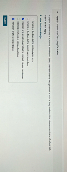 Solved Part E - ﻿Membrane-Disrupting ExoloxinsConsider the | Chegg.com