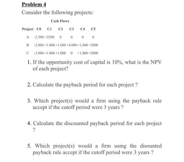 Solved Consider the following projects: 1. If the | Chegg.com