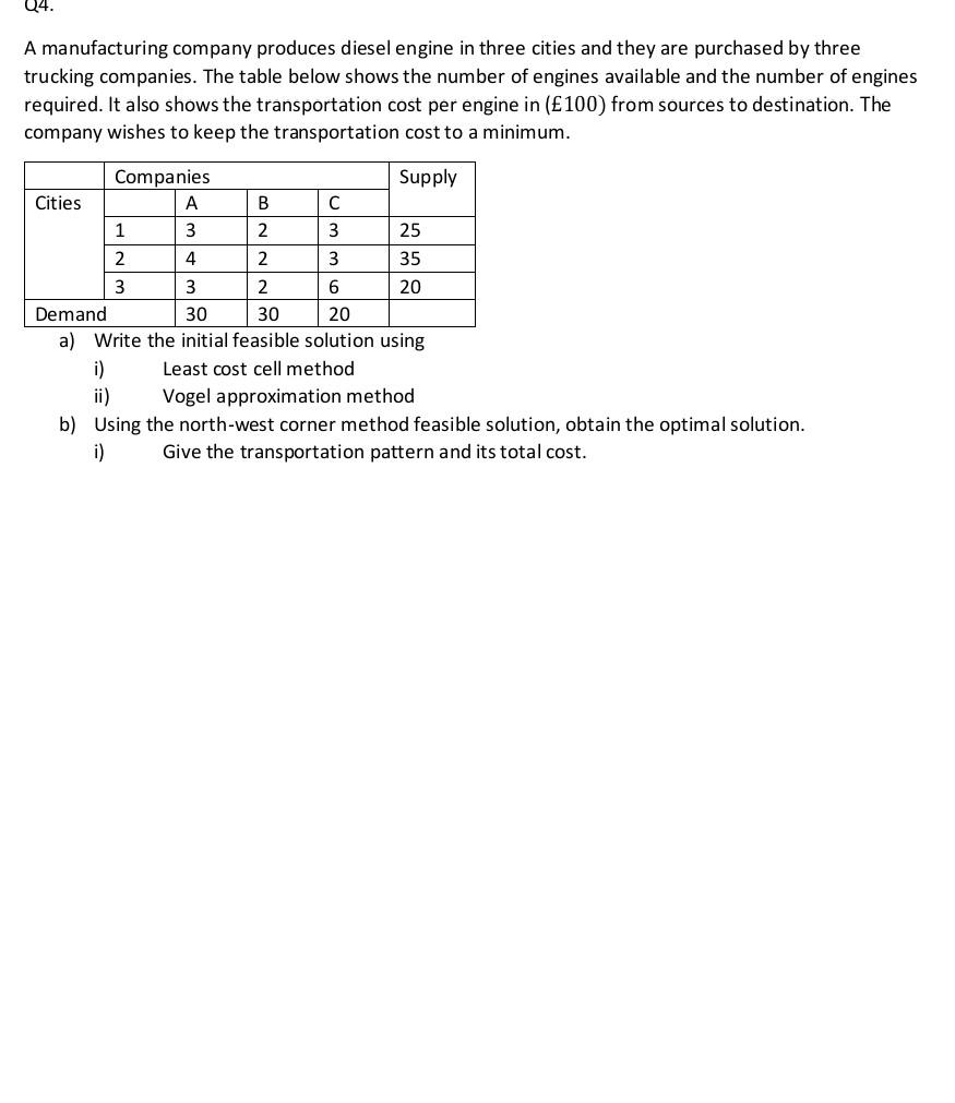 Solved A manufacturing company produces diesel engine in | Chegg.com