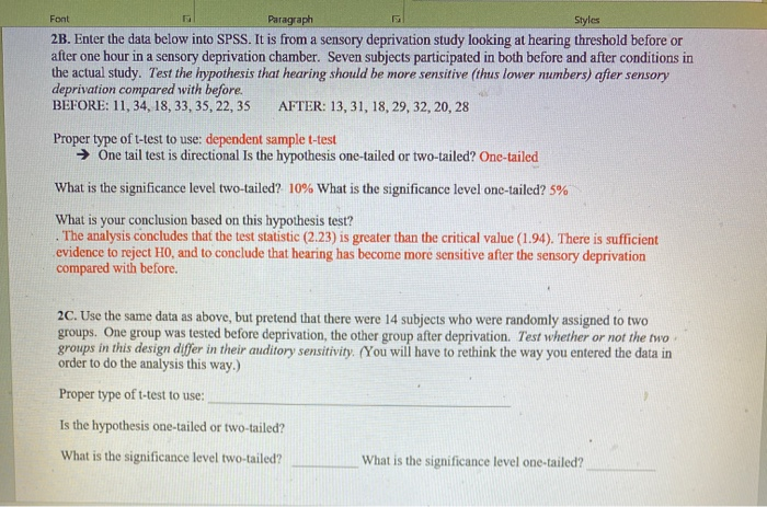 Font Paragraph Styles 2B. Enter the data below into | Chegg.com