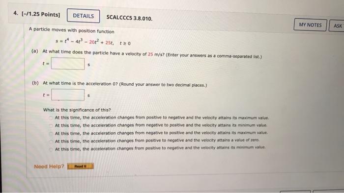 Solved A particle moves with position function | Chegg.com