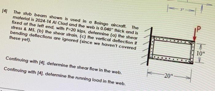Solved [41 The stub beam shown is used in a Boingo aircraft. | Chegg.com