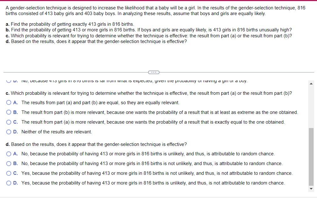 Solved A gender-selection technique is designed to increase | Chegg.com