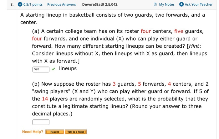Solved 8. 0.5/1 points Previous Answers DevoreStat9 2.E.042. | Chegg.com