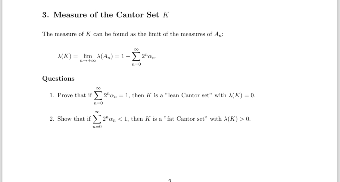 Solved Measure of the Cantor Set KThe measure of K ﻿can be | Chegg.com