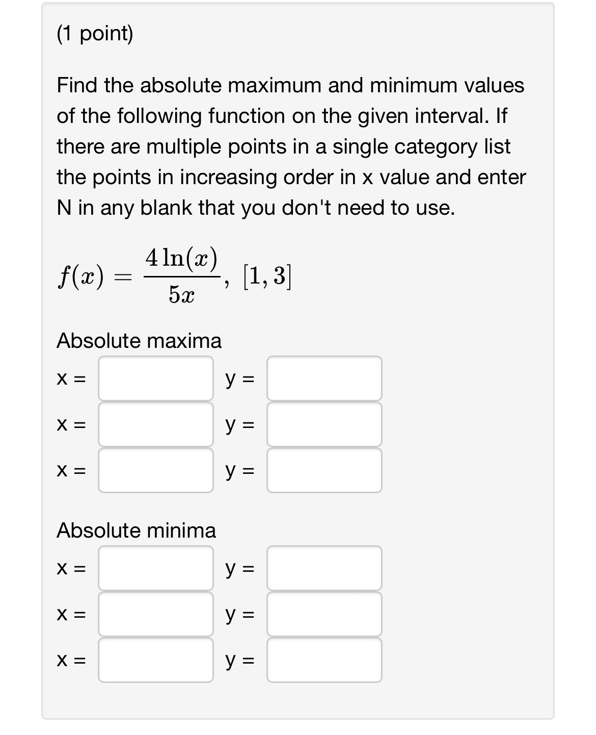 Solved (1 ﻿point)Find the absolute maximum and minimum | Chegg.com