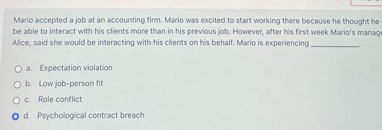 Solved Mario accepted a job at an accounting firm. Mario was | Chegg.com