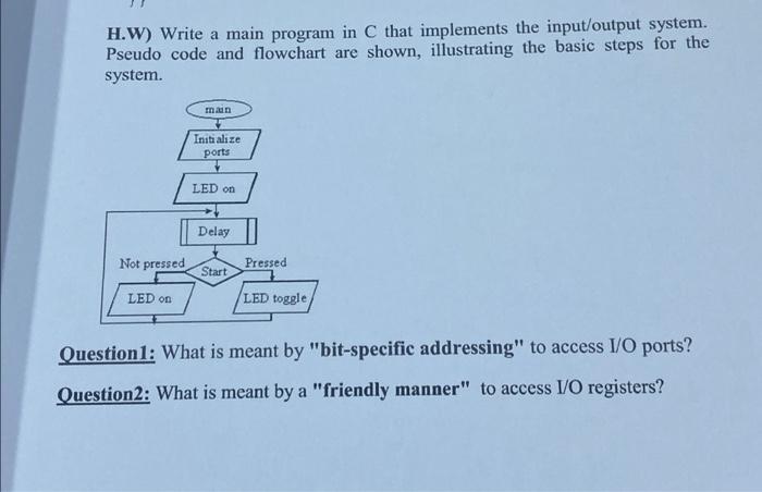 Solved H.W) Write a main program in C that implements the | Chegg.com