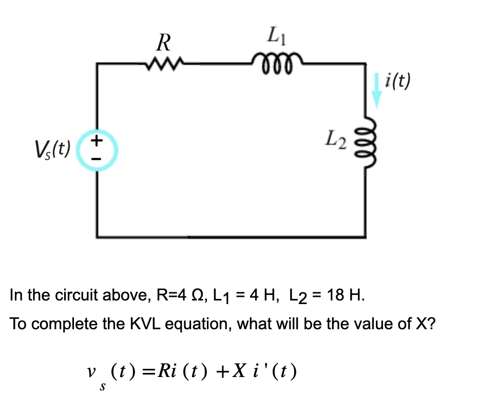 Solved In the circuit above, R=4Ω,L1=4H,L2=18H.To complete | Chegg.com