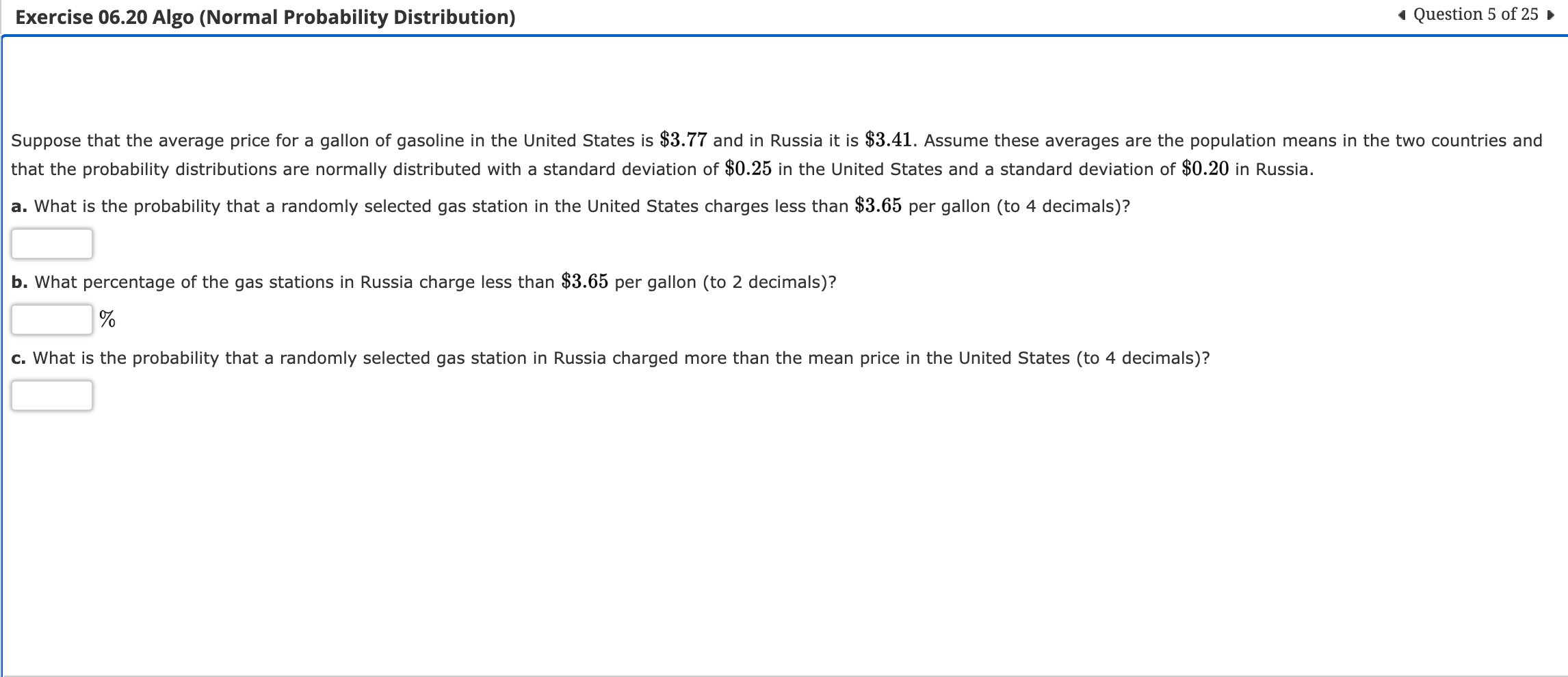 Solved Exercise 06.20 ﻿Algo (Normal Probability | Chegg.com
