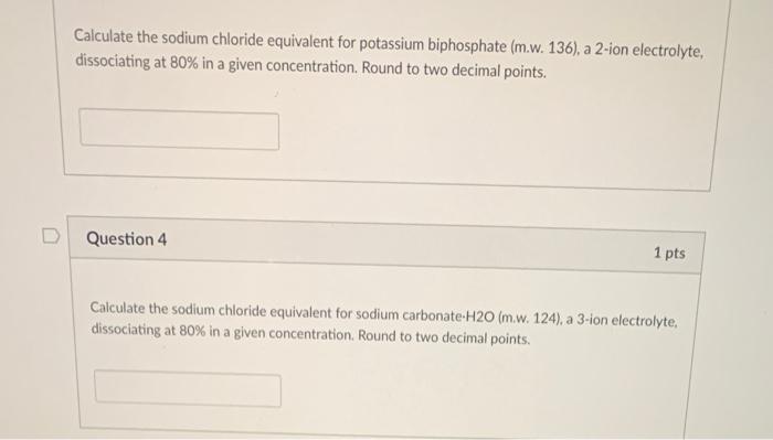 Solved Calculate the sodium chloride equivalent for | Chegg.com