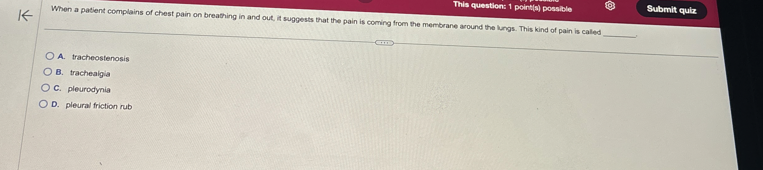 Solved When a patient complains of chest pain on breathing | Chegg.com
