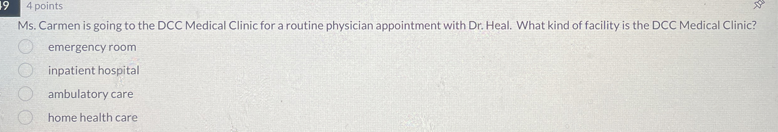 Solved 4 ﻿pointsMs. ﻿Carmen is going to the DCC Medical | Chegg.com