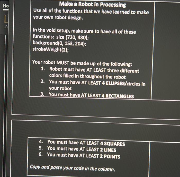 Solved Processing Programming Lab 2 - Colors and Robot | Chegg.com