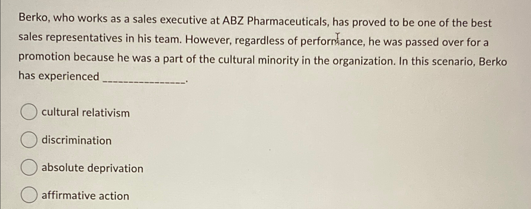 Solved Berko, who works as a sales executive at ABZ | Chegg.com