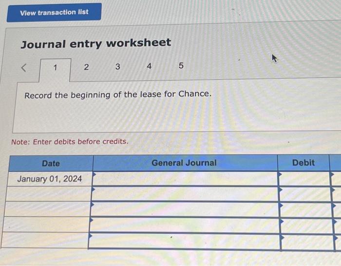Solved Journal entry worksheet 5 Record the beginning of the | Chegg.com