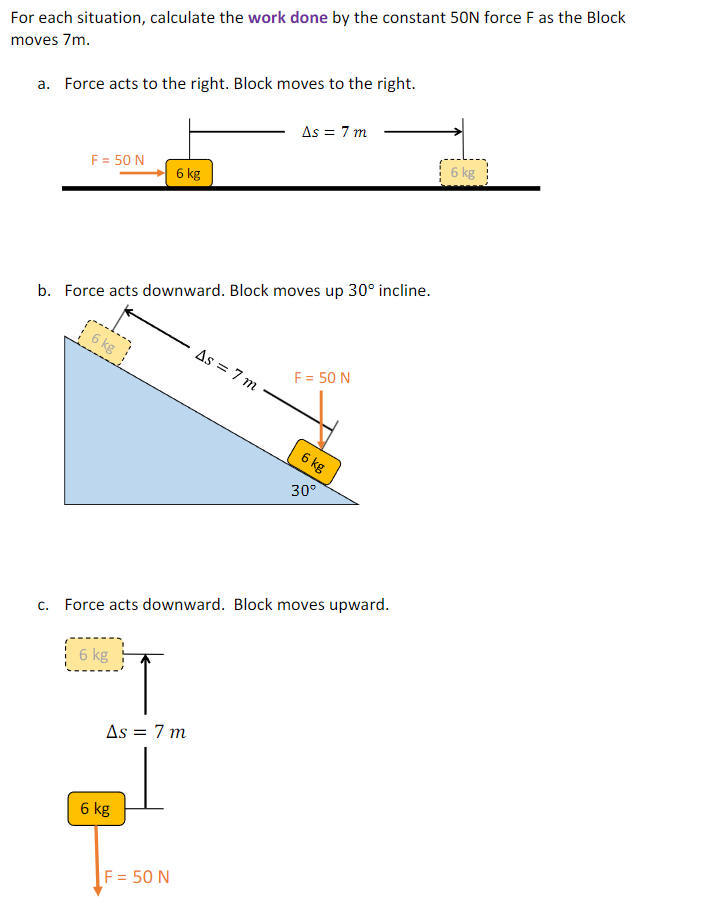 Solved 1 ﻿abc(7)For each situation, calculate the work done | Chegg.com