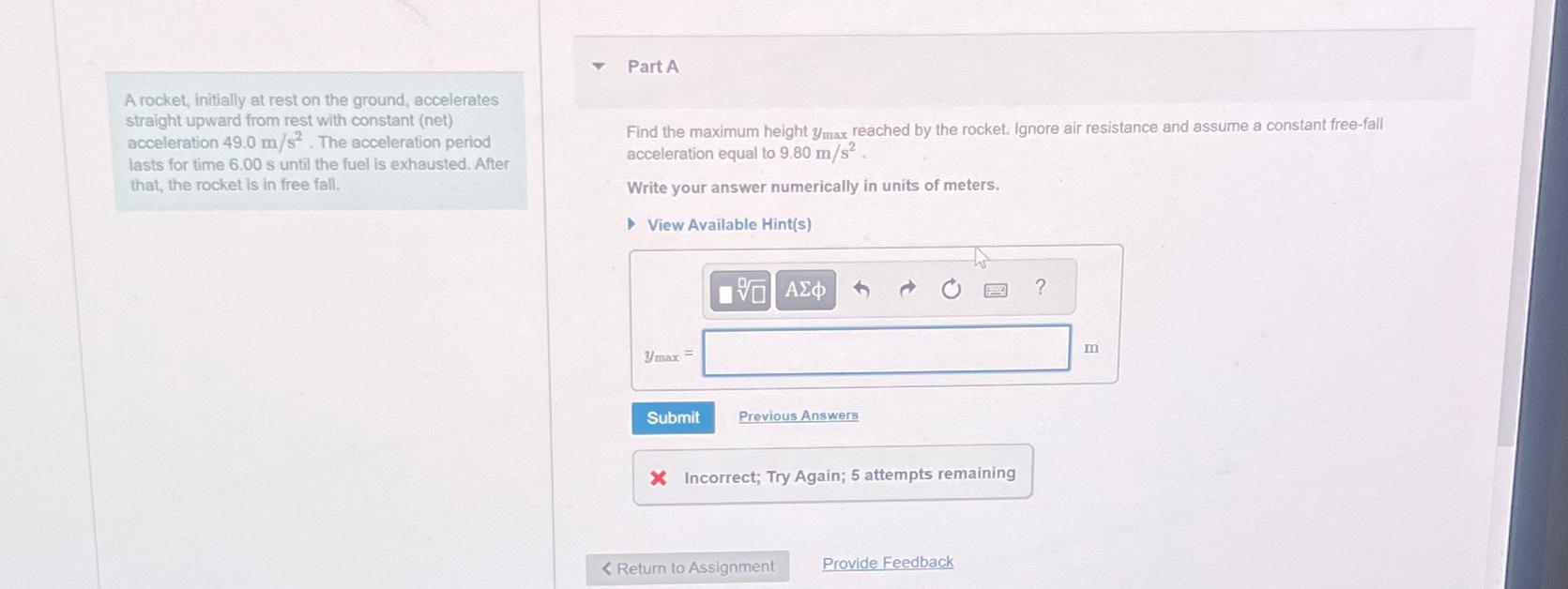 Solved A rocket, initially at rest on the ground, | Chegg.com