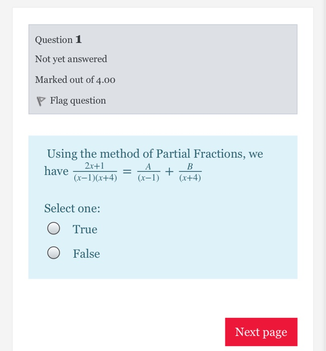 Solved Question 1 Not yet answered Marked out of 4.00 Flag | Chegg.com