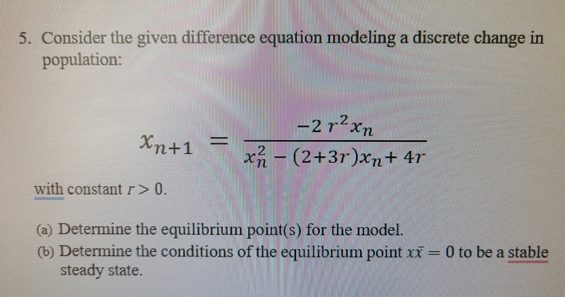 Consider the given difference equation modeling a | Chegg.com