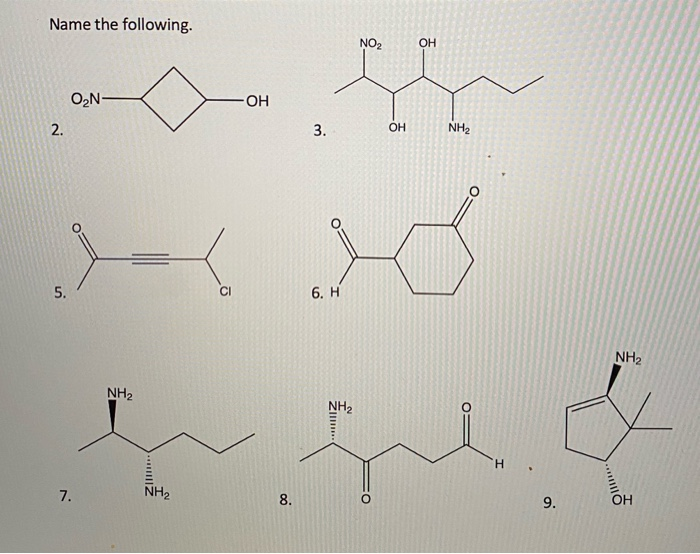 Solved Name the following. NO2 ОН ON- ОН 2. 3. ОН NH2 А. 5. | Chegg.com
