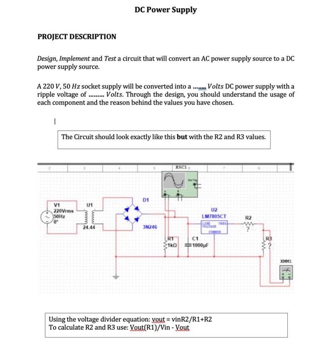 DC Power Supply PROJECT DESCRIPTION Design, Implement | Chegg.com