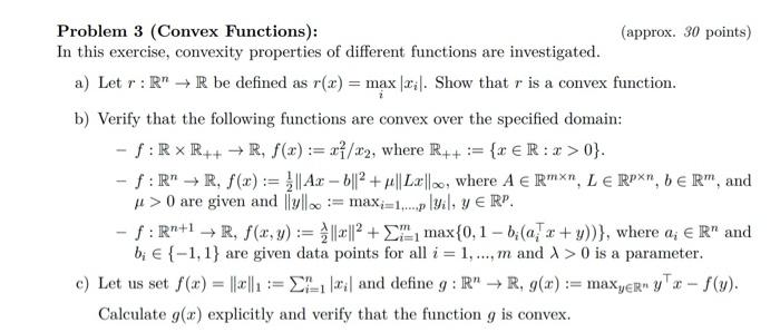 Solved Problem 3 (Convex Functions): (approx. 30 points) In | Chegg.com