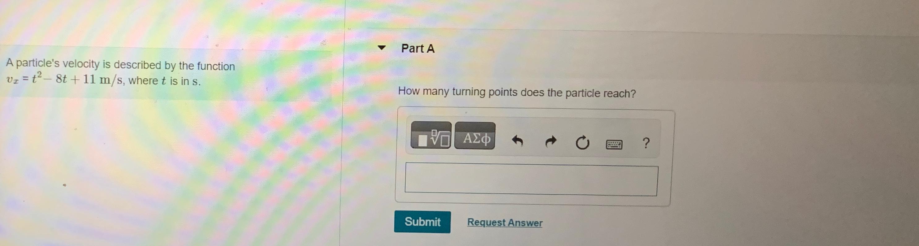 Solved Part AA particle's velocity is described by the | Chegg.com