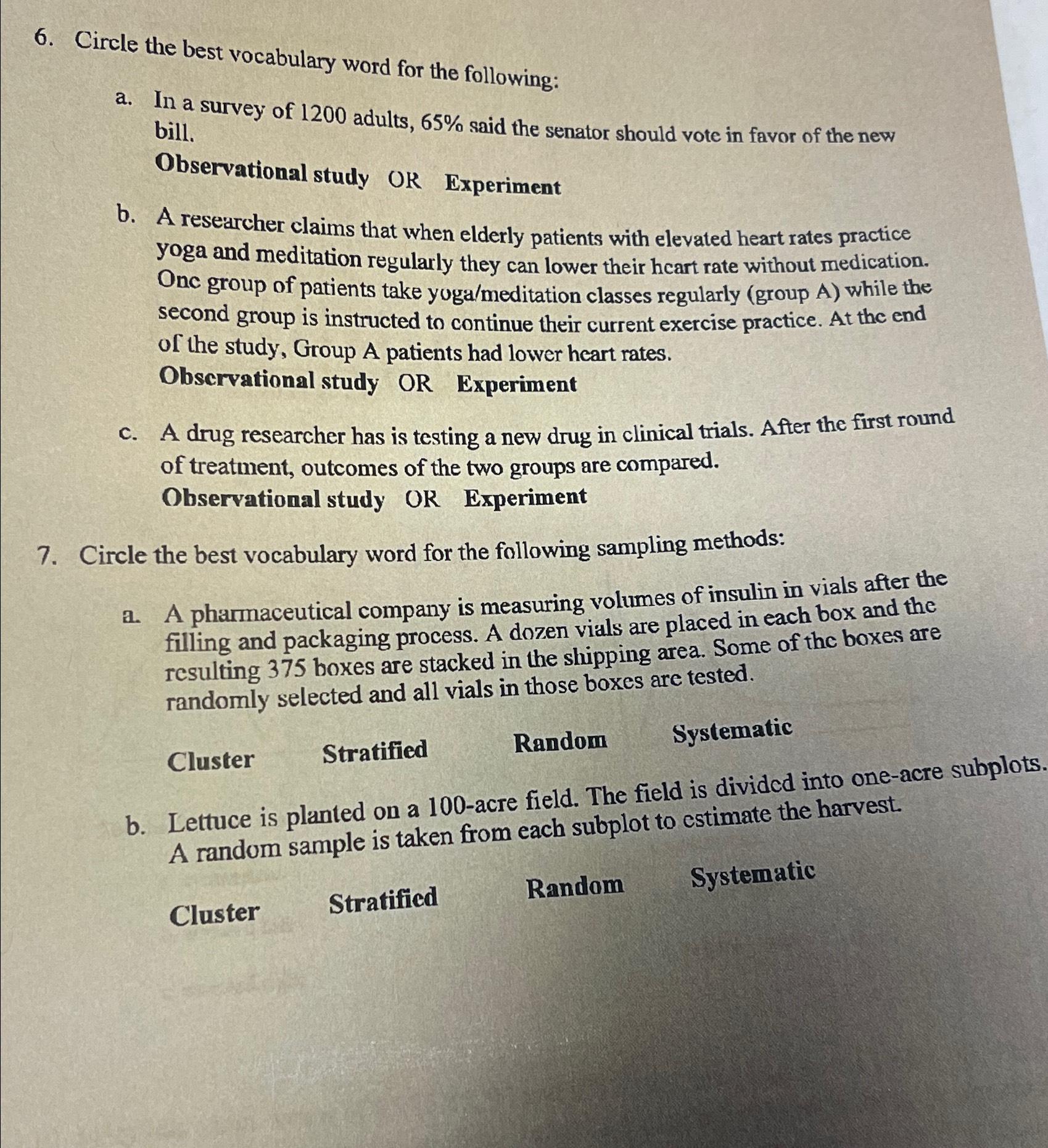 Solved what is the best vocabulary word for the following: | Chegg.com