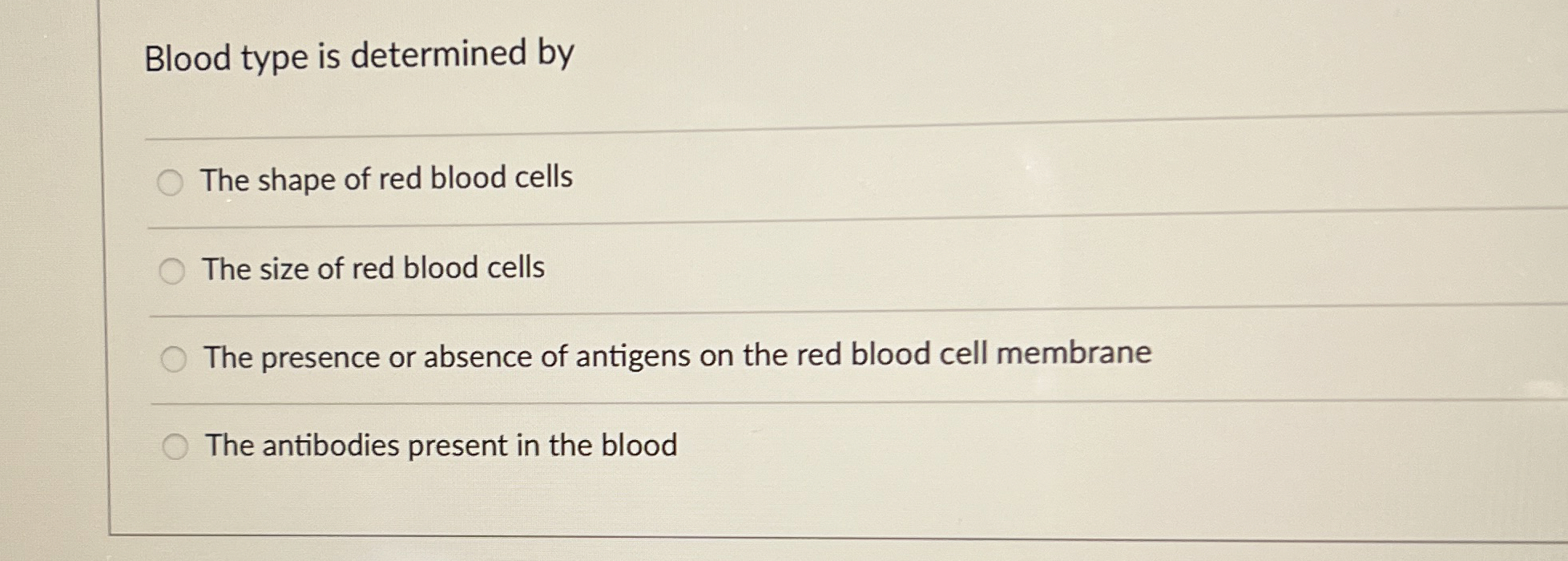 Solved Blood type is determined byThe shape of red blood | Chegg.com