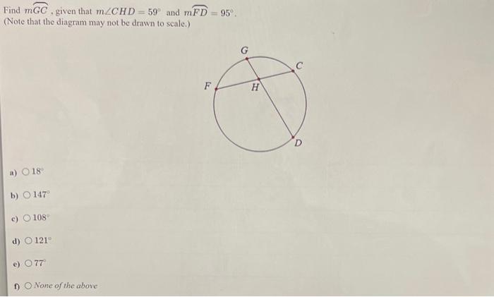 Solved Find \( m \overparen{G C} \), given that m∠CHD=59∘ | Chegg.com