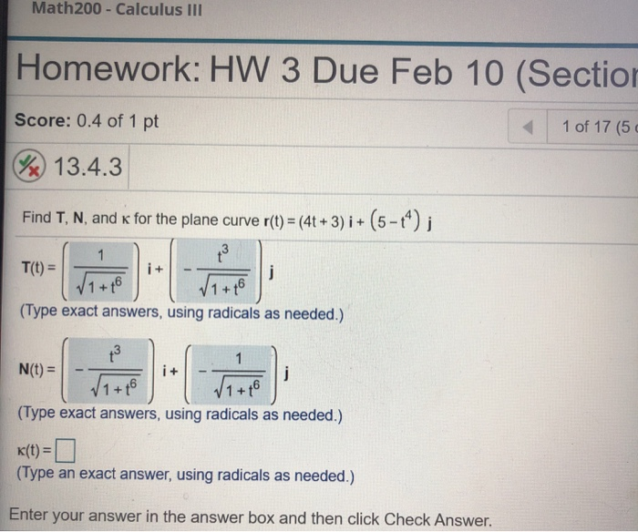 Solved Math200 - Calculus III Homework: HW 3 Due Feb 10 | Chegg.com