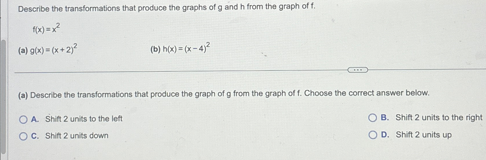 Solved Describe the transformations that produce the graphs | Chegg.com