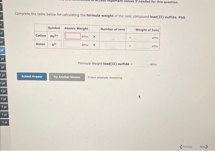 Solved Complete the table below for calculating the formula | Chegg.com