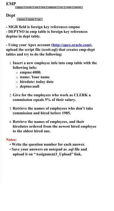 Solved EMP AND EAEDATORIT Dept THIRD - MGR field is foreign | Chegg.com
