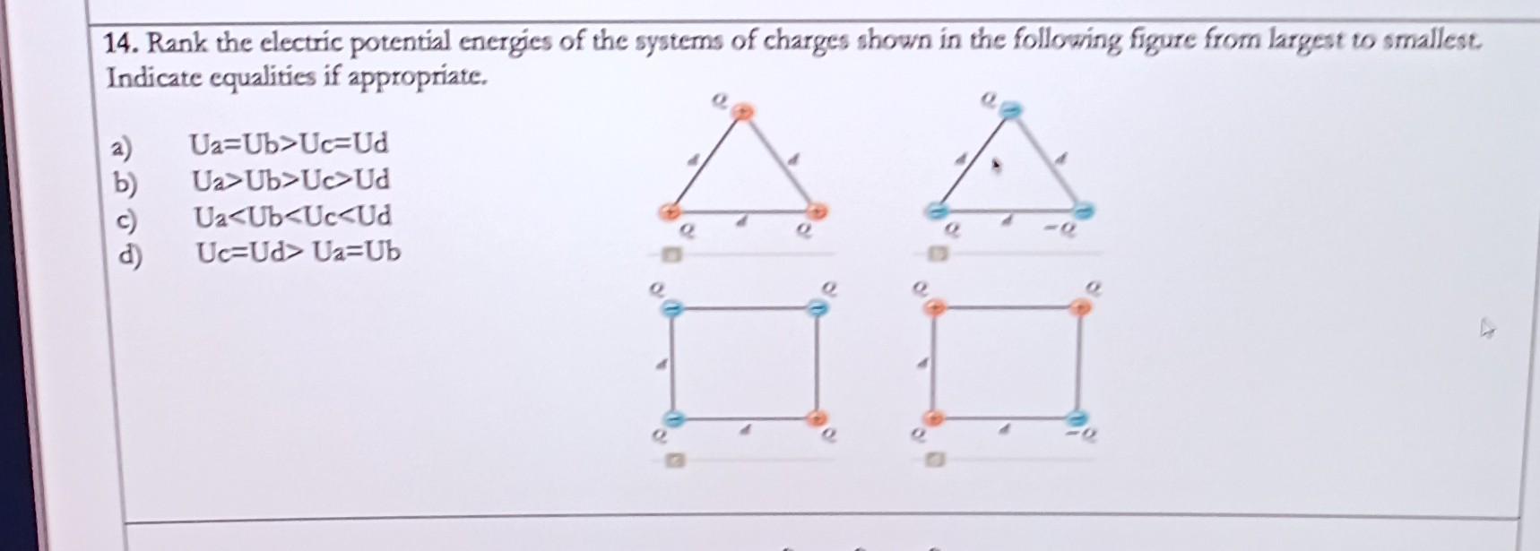 Solved 4. Rank the electric potential energies of the | Chegg.com