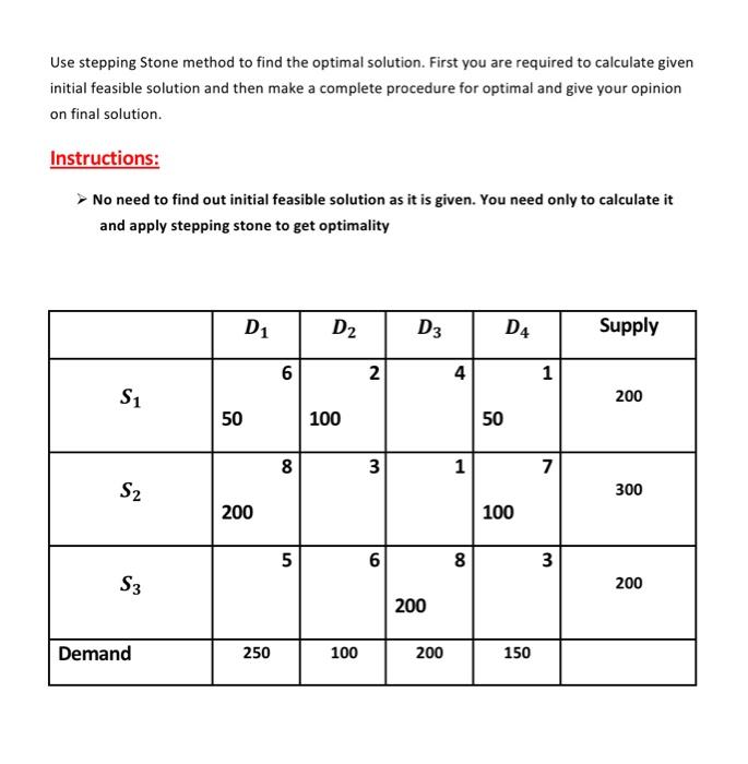 Solved Use stepping Stone method to find the optimal | Chegg.com