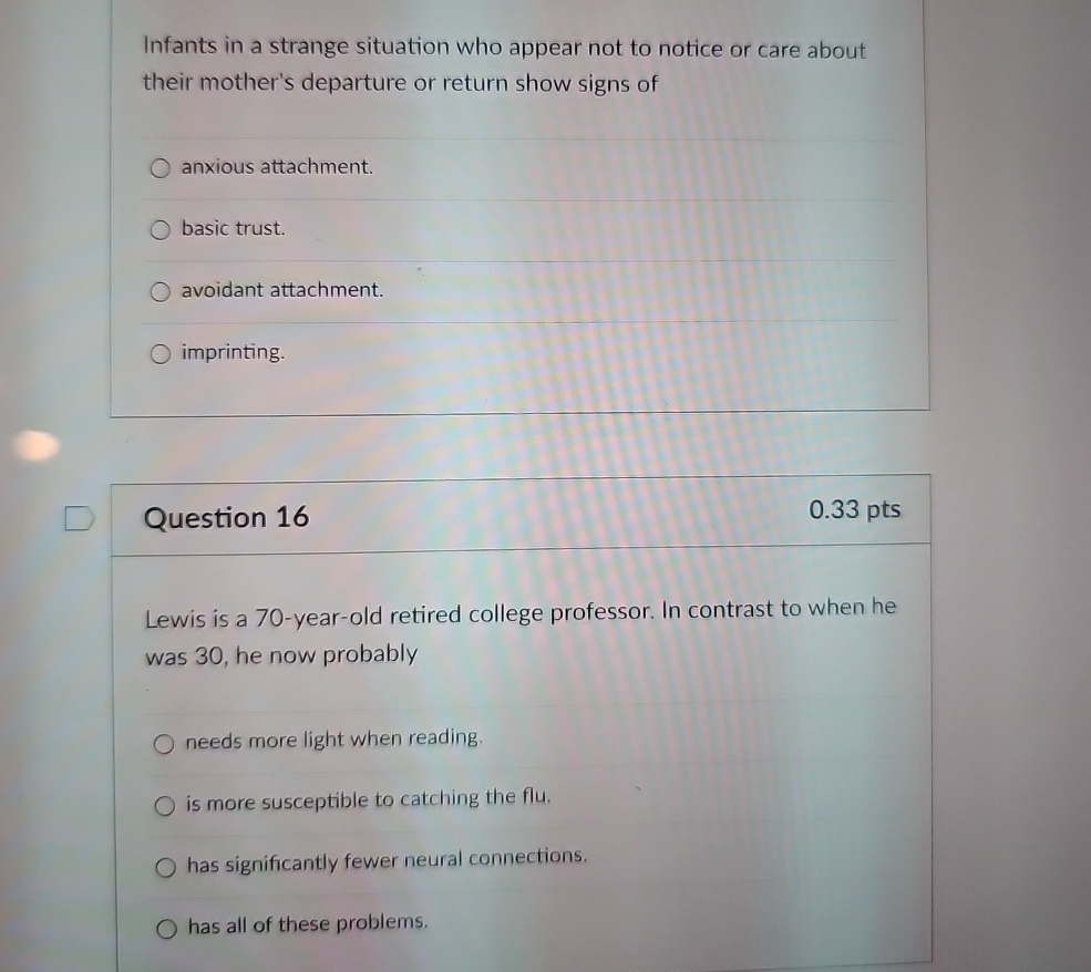 Solved Infants in a strange situation who appear not to | Chegg.com