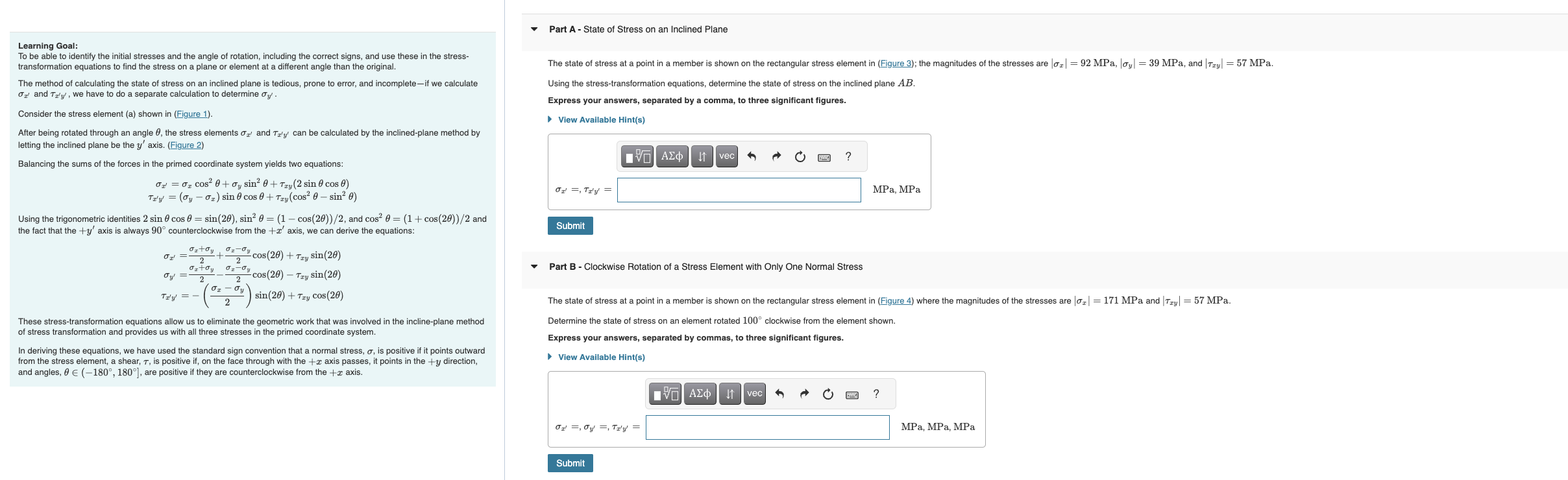 Part C - ﻿Counterclockwise Rotation of a Stress | Chegg.com