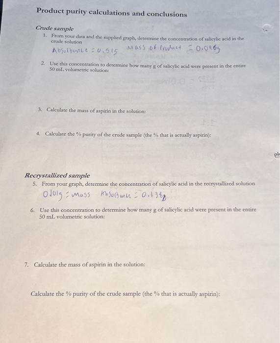 Product purity calculations and conclusions Crude | Chegg.com