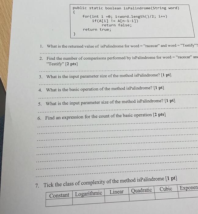 Solved Public Static Boolean Ispalindrome String Word {