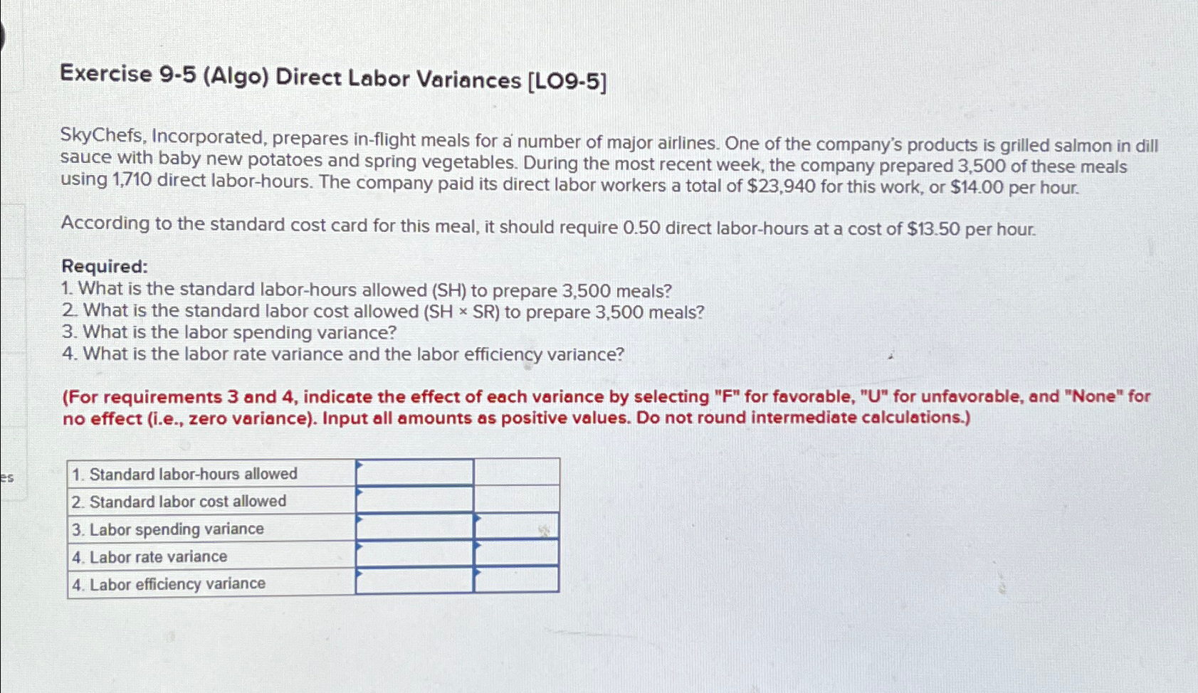 Solved Exercise 9-5 (Algo) ﻿Direct Labor Variances | Chegg.com