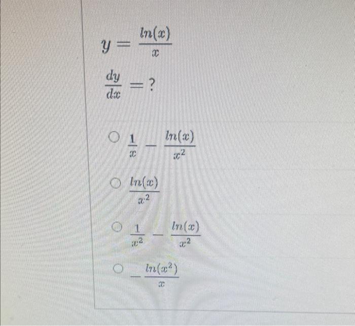 Solved y=dxdy=?x1−x2ln(x)x21−x2ln(x)−xln(x2)xln(x)x2ln(x) | Chegg.com
