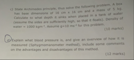 c) ﻿State Archimedes principle, thus solve the | Chegg.com
