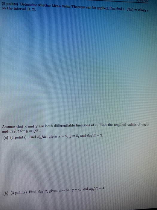 Solved 020 (5 points) Determine whether Mean Value Theorem | Chegg.com