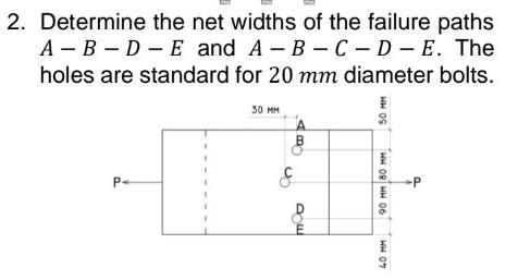 Determine the net widths of the failure paths A-B-D-E | Chegg.com