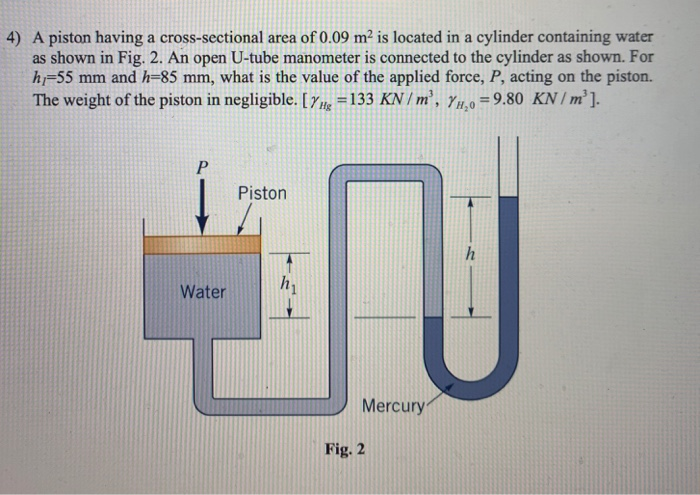 Solved 4) A piston having a cross-sectional area of 0.09 m² | Chegg.com