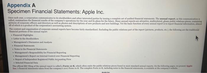 Specimen Financial Statements: Apple Inc. The content | Chegg.com