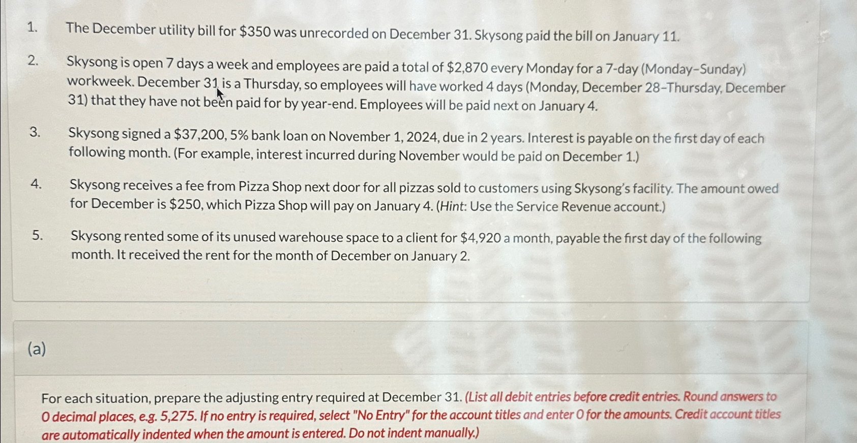 Solved The December utility bill for $350 ﻿was unrecorded on | Chegg.com