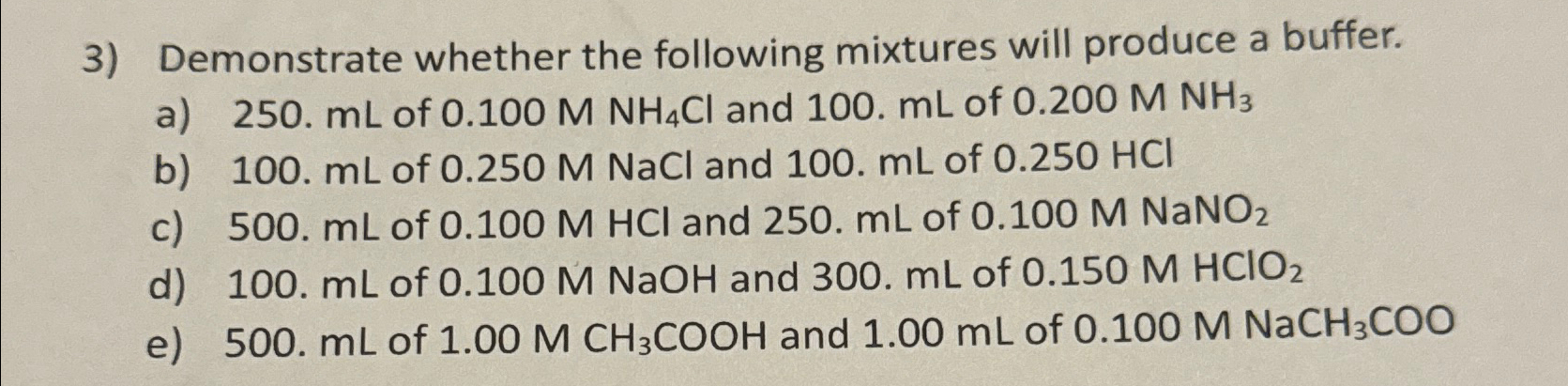 Solved Demonstrate whether the following mixtures will | Chegg.com